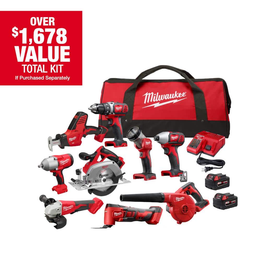 Milwaukee M18 18-Volt Lithium-Ion Cordless Combo Kit (9-Tool) with (2 ...