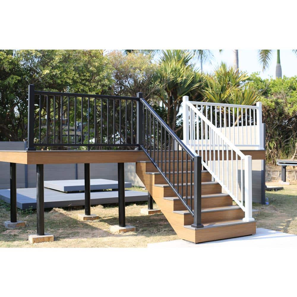NewTechWood Allure 96 in. x 42 in. Black Aluminum Pre-Assembled Stair ...