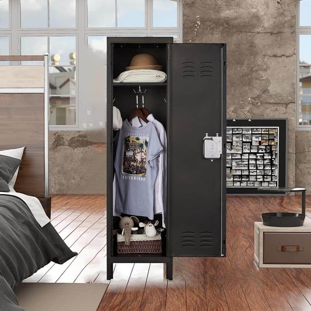 LISSIMO 55 in. H 1-Shelf Metal Storage Locker, Lockable Employees Meta ...