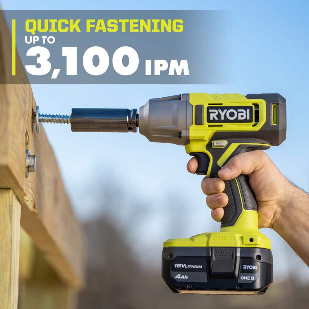 RYOBI ONE+ 18V Cordless 1/2 in. Impact Wrench Kit with 4.0 Ah Battery ...