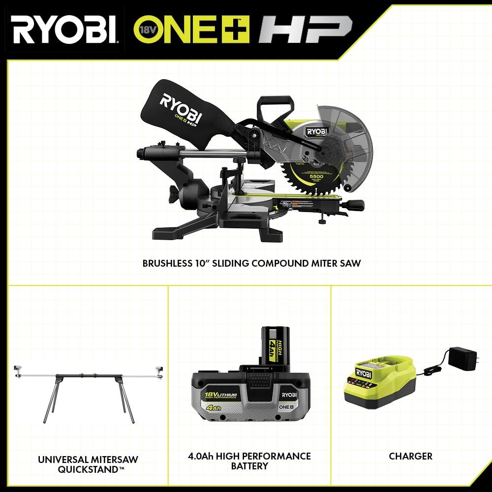 RYOBI ONE+ HP 18V Brushless Cordless 10 in. Sliding Compound Miter Saw ...