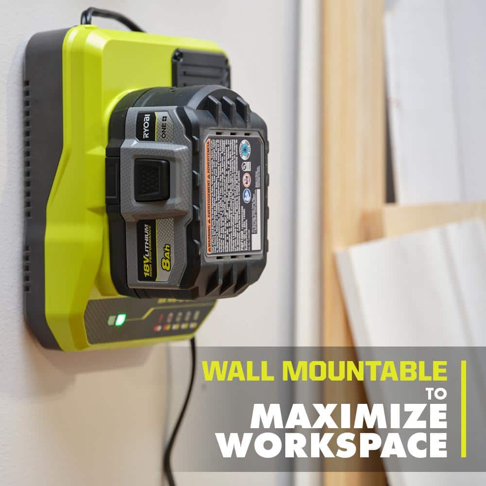 RYOBI ONE+ 18V 8A Rapid Charger with 6.0 Ah HIGH PERFORMANCE Battery ...