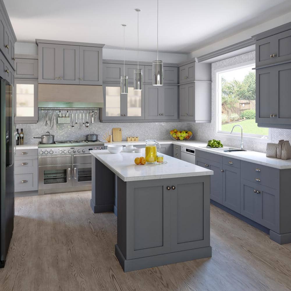 J COLLECTION Bristol Painted Slate Gray Shaker Assembled Wall Kitchen ...